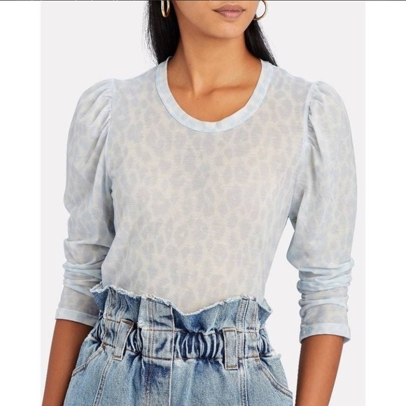 A.L.C. | Tops | Alc Karlie Leopard Print Blue Puff Sleeve Baby Tee ...